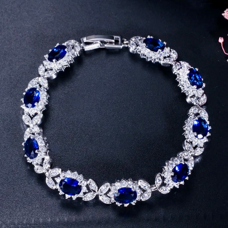 Wedding Jewelry Blue Cubic Zirconia Bridal Bracelet