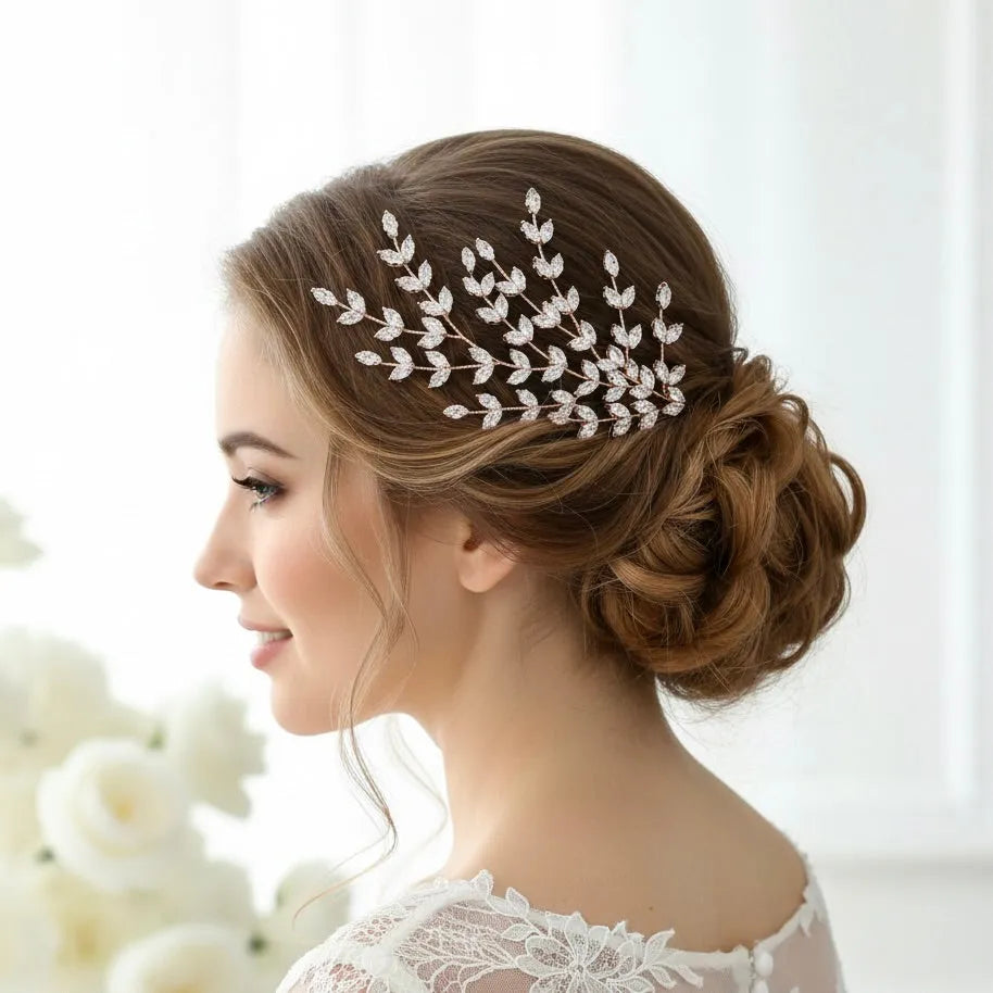 Bridal Side Hair Comb – CZ Hair Accessory Silver, Rose Gold & Gold ...
