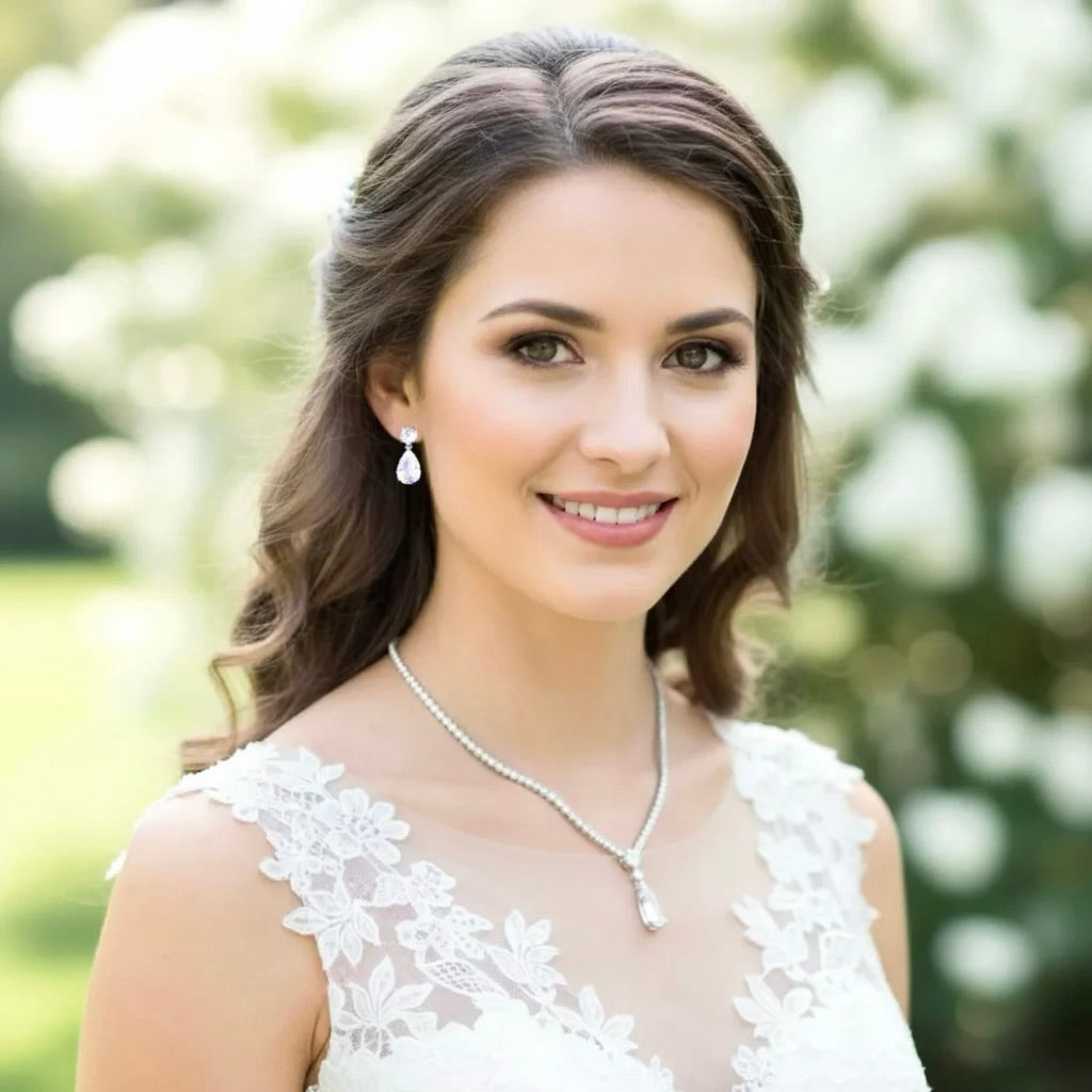 Purple Cubic Zirconia Bridal Jewelry Set – Necklace & Earrings | ADORA ...